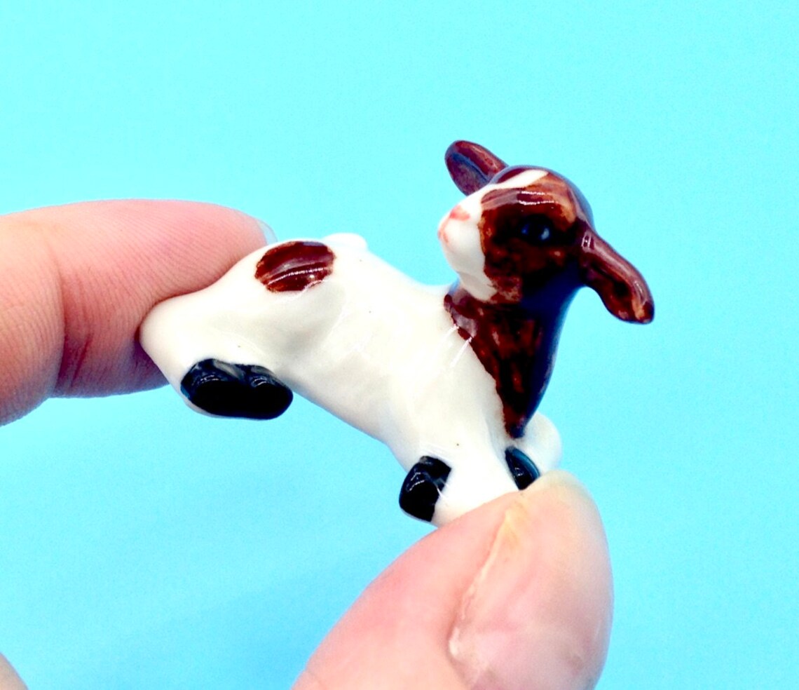 Miniature Ceramic Goat Funny Kid Baby Animal Little White Brown Figure ...