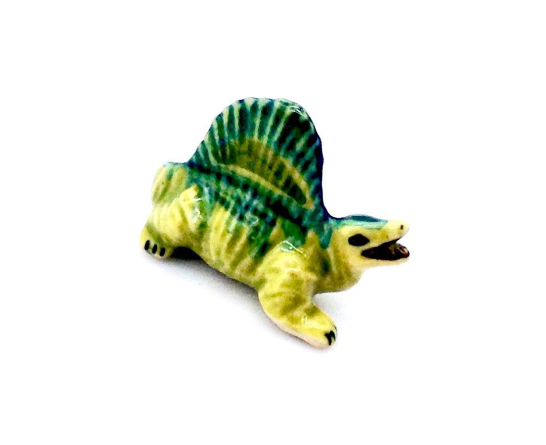 Miniature Ceramic Dinosaur Dimetrodon Baby Animal Little Green Blue ...