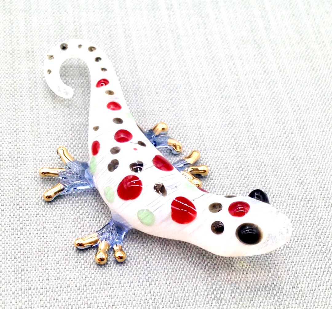 Hand Blown Glass Miniature Salamander Lizard Reptile Little Animal Grey ...