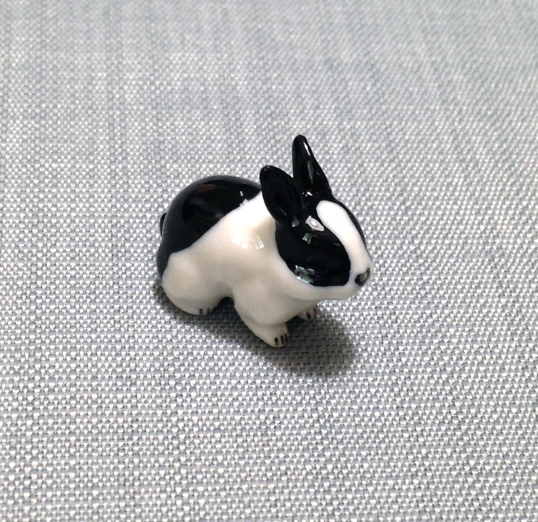 Miniature Ceramic Rabbit Bunny Animal Baby Little Funny Black White ...