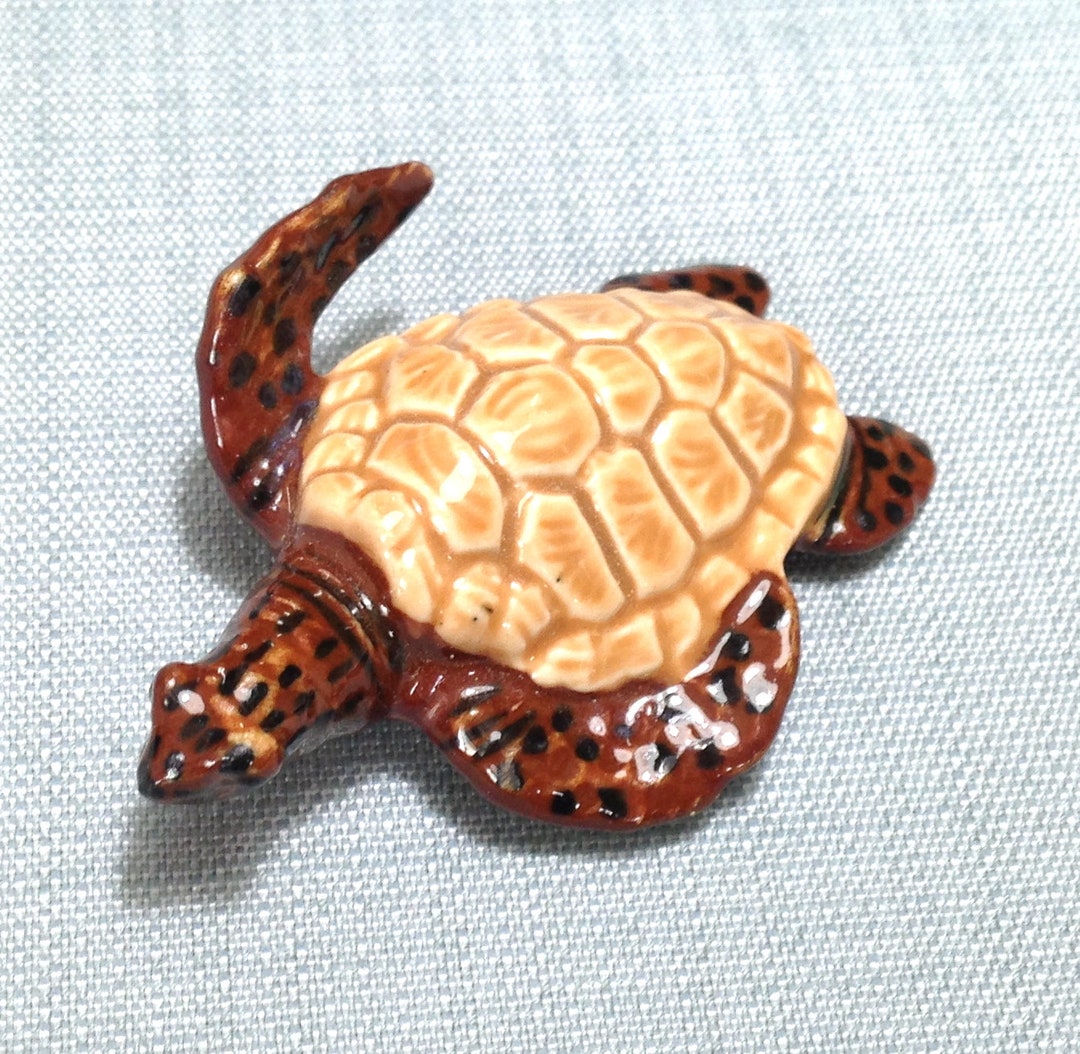Miniature Ceramic Turtle Reptile Sea Animal Cute Little Brown Orange ...