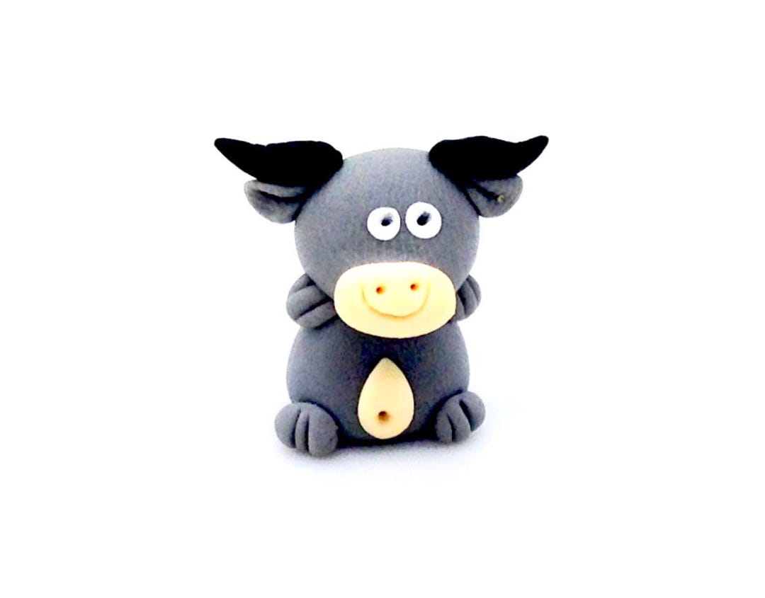 Miniature Funny Buffalo Grey Clay Polymer Cute Little Dollhouse Hand ...