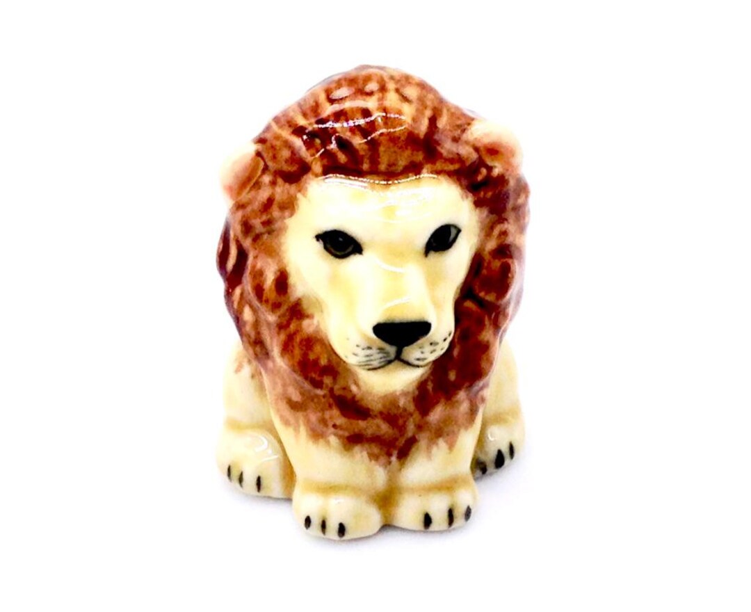 Miniature Ceramic Sewing Thimble Lion Animal Little Brown Beige ...