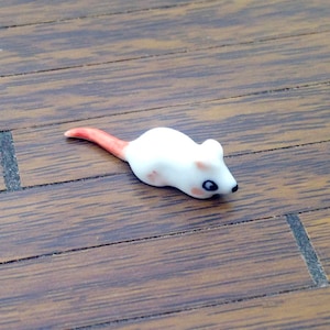 Miniature Ceramic Rat Mouse Animal Cute Little White Pink Figurine Tiny ...