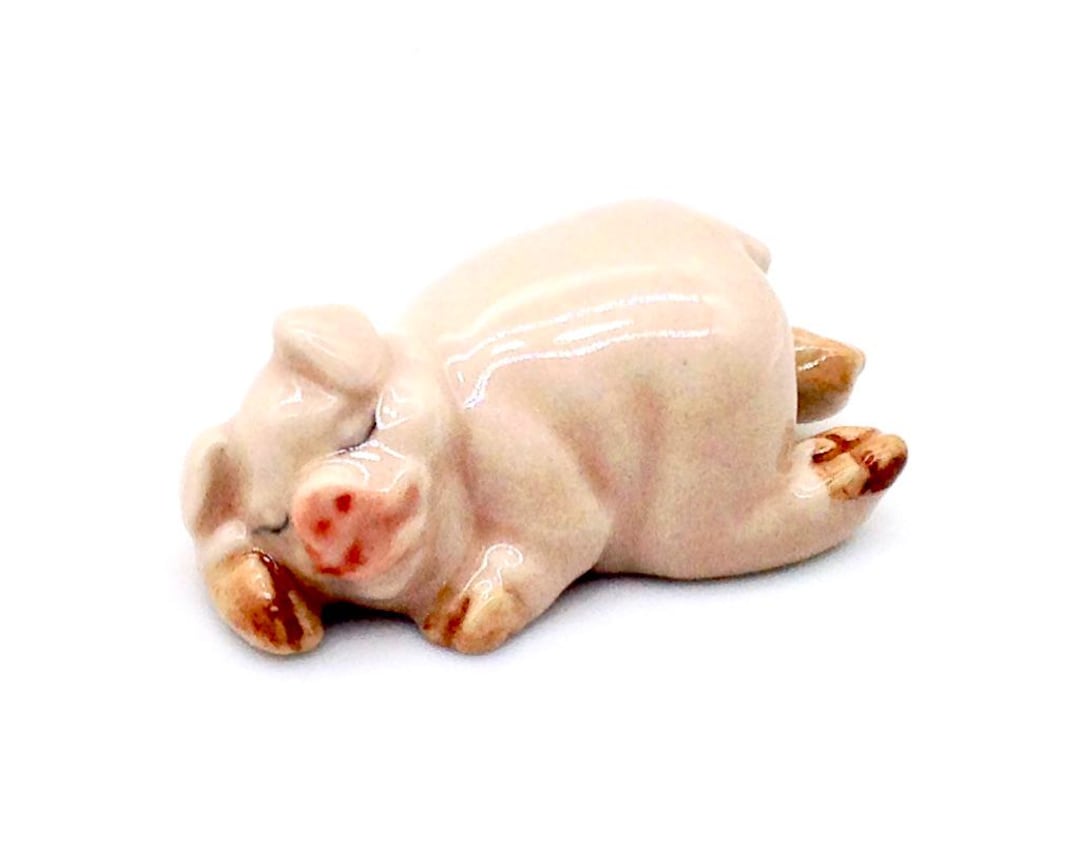 Miniature Ceramic Pig Pork Piglet Sleeping Animal Little Pink Brown ...