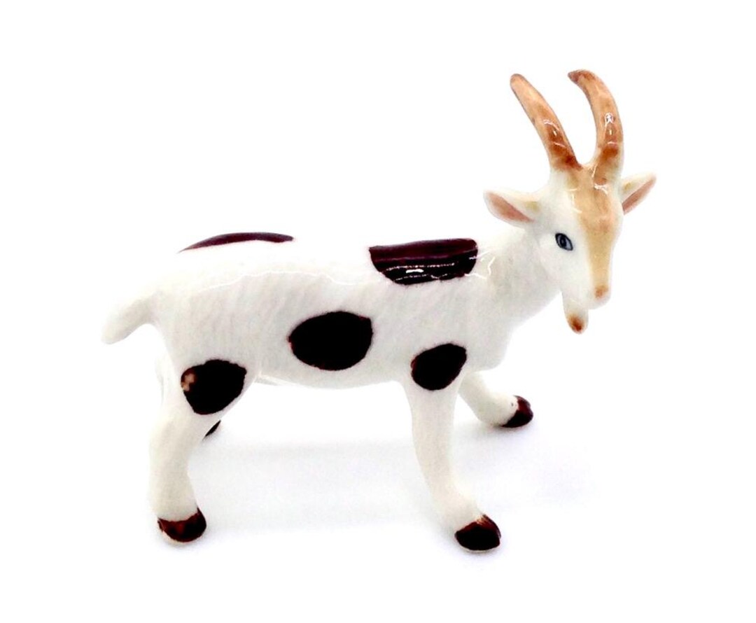 Miniature Ceramic Goat Farm Animal Little White Brown Figure Figurine ...