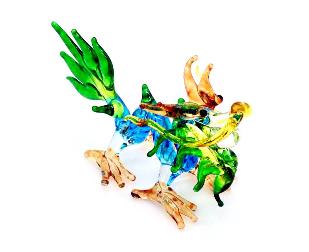 Hand Blown Glass Dragon Miniature Animal Blue Brown Green Tiny Figurine ...