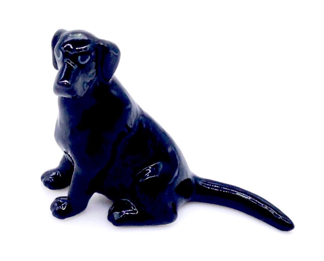 Miniature Ceramic Dog Labrador Pet Sitting Animal Little Black Statue ...