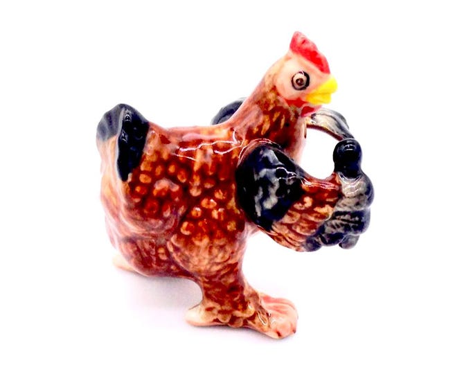 Miniature Ceramic Hen Chicken Singing Music Animal Cute Tiny Brown ...