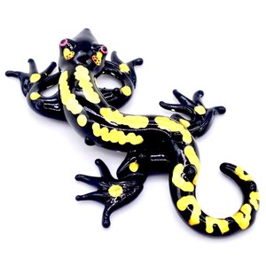 Glass Miniature Salamander Lizard Reptile Animal Black Yellow Figurine ...