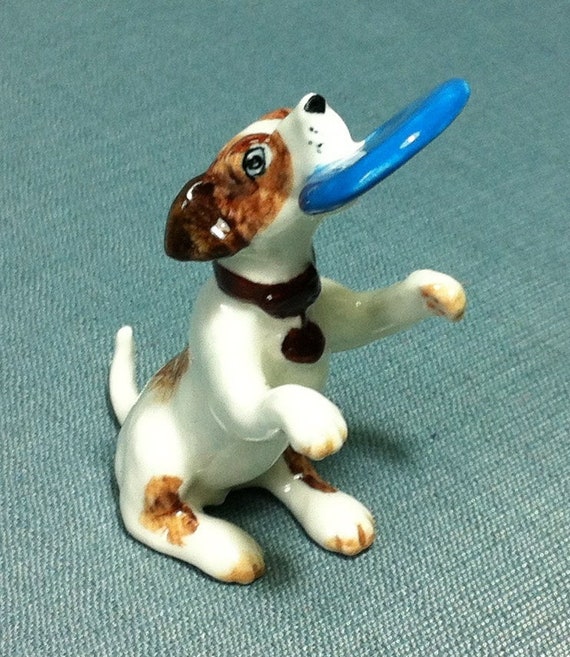 Miniature Ceramic Dog Russel Animal Play Frisbee Cute Little - Etsy