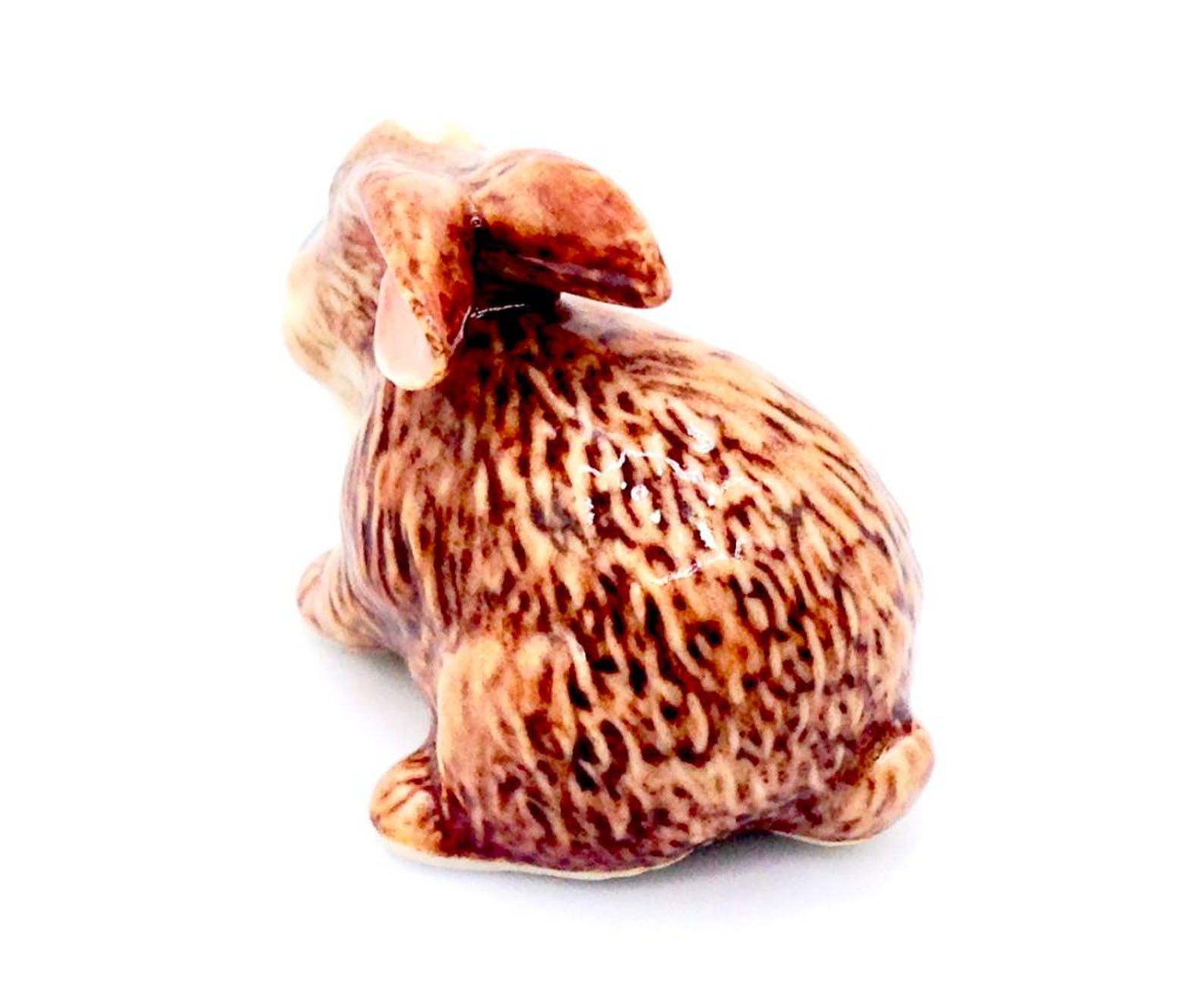 Miniature Ceramic Rabbit Bunny Animal Little Brown White Figurine Small ...