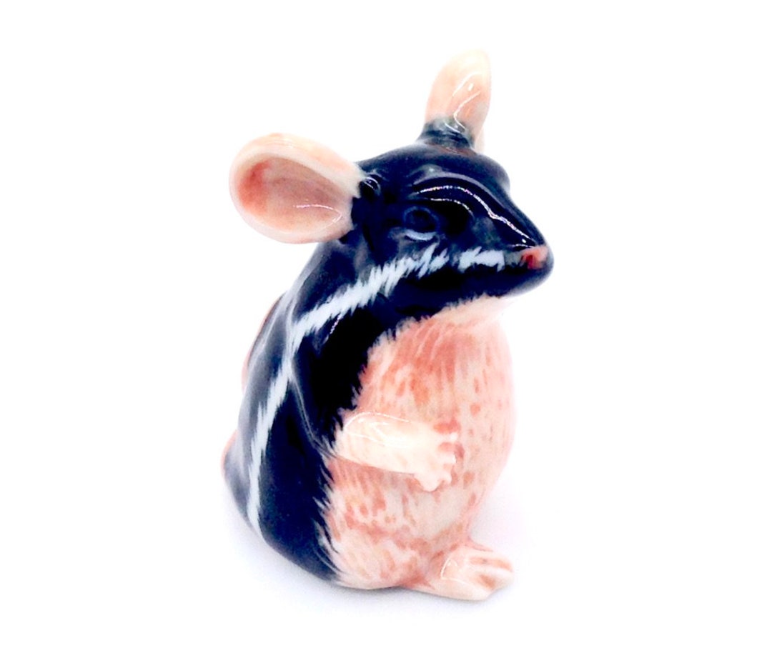 Miniature Ceramic Rat Field Mouse Mice Animal Cute Black Pink Figurine ...