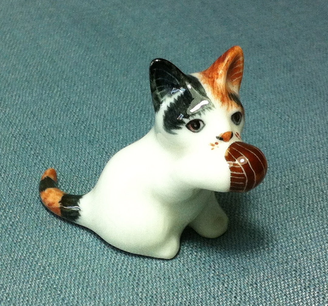 Miniature Ceramic Cat Kitty Kitten Animal Little White Brown Black ...