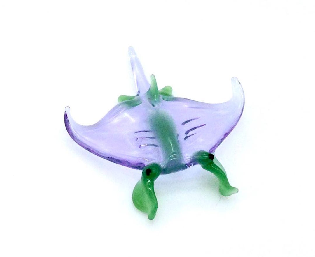 Hand Blown Glass Miniature Manta Ray Fish Sea Animal Little Purple ...