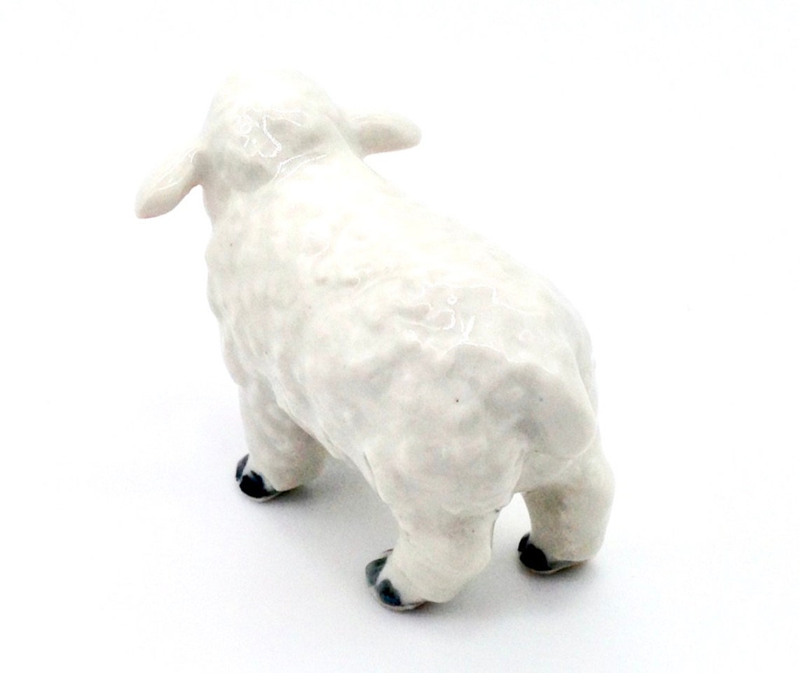 Miniature Ceramic Sheep Funny Farm Animal Little White Figure Figurine ...