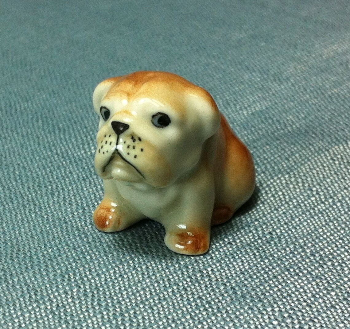 Miniature Ceramic Dog Bulldog Sitting Animal Cute Little Tiny - Etsy