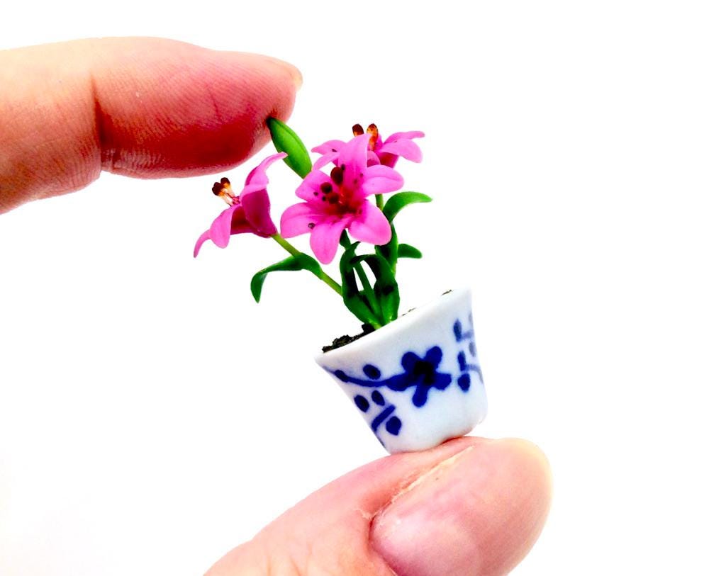 Flower Artificial Plant Lily Pink Miniature Dollhouse Clay Polymer Fimo ...
