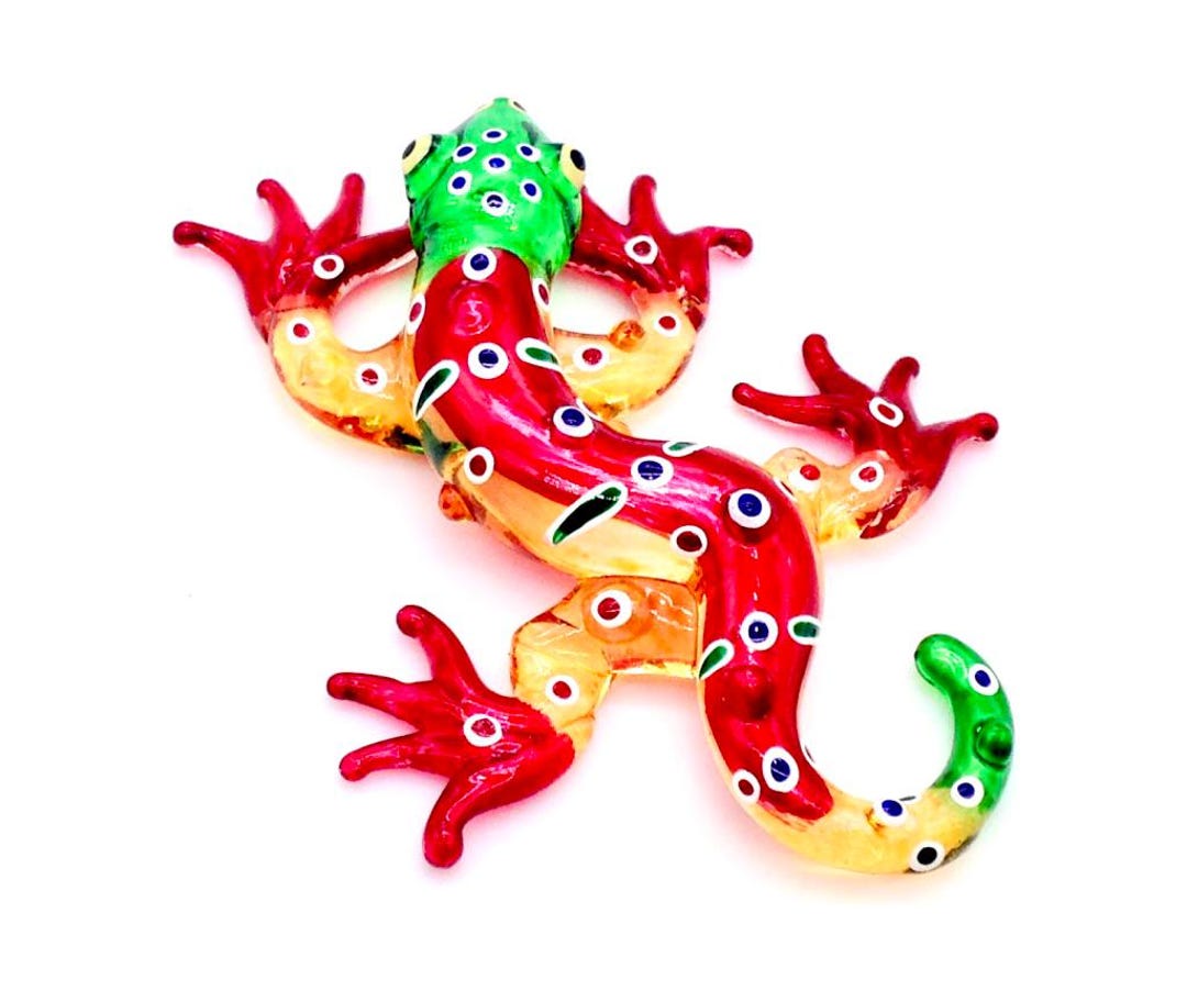 Glass Miniature Salamander Lizard Reptile Animal Red Green Orange ...