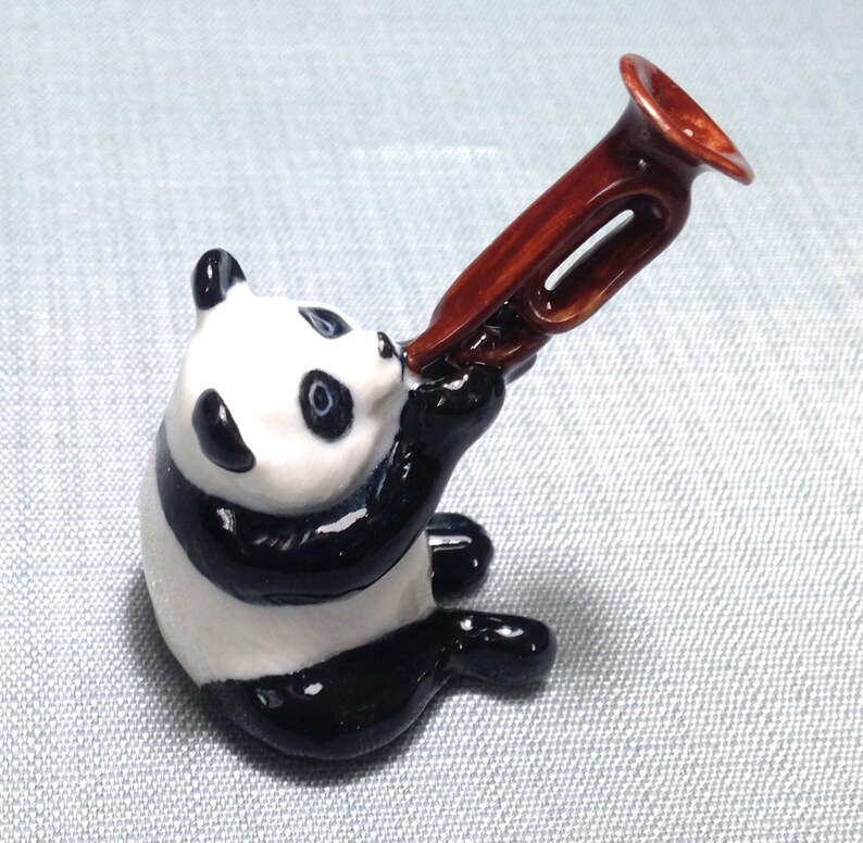 Miniature Ceramic Panda Bear Playing Music Trumpet Animal Cute - Etsy