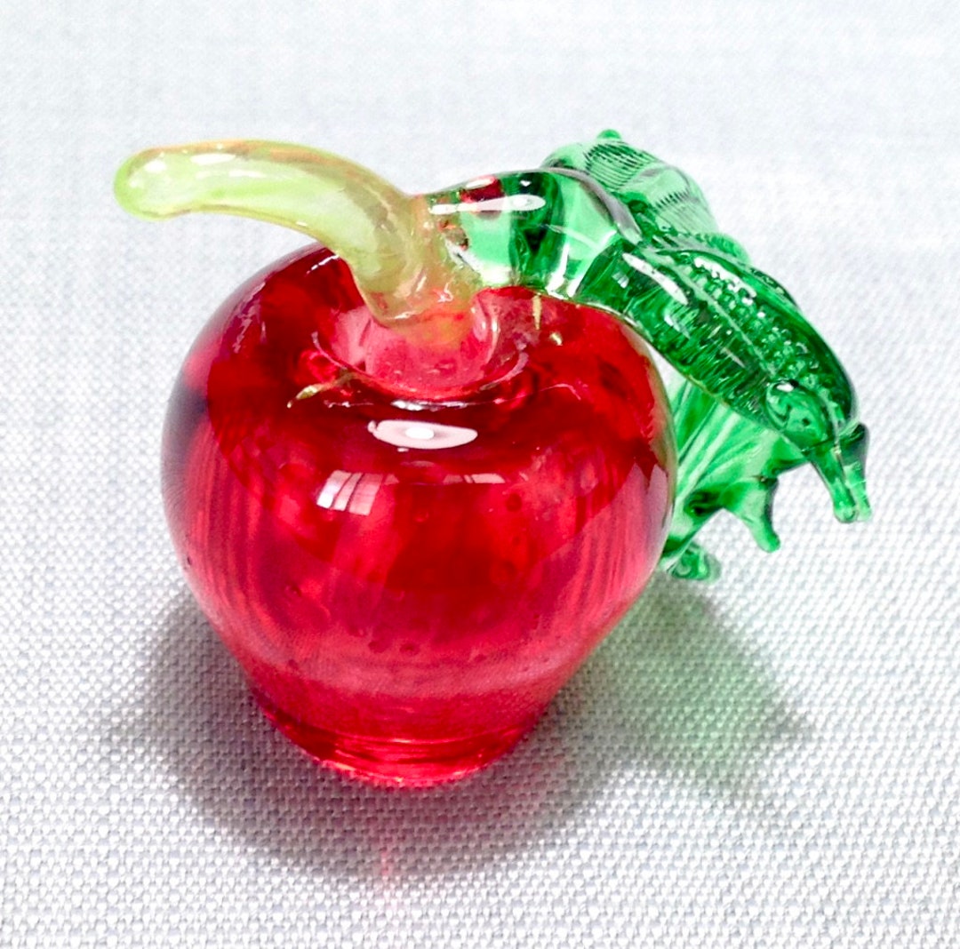 Hand Blown Glass Apple Cute Red Green Leaf Fruit Figurine - Etsy