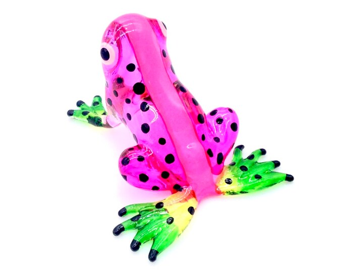 Hand Blown Glass Funny Miniature Toad Frog Reptile Animal Pink Green ...