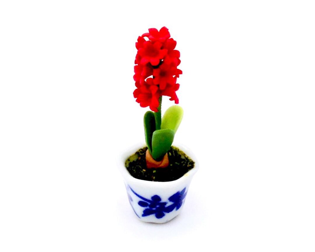 Miniature Dollhouse Flower Artificial Plant Hyacinth Red Green Clay ...
