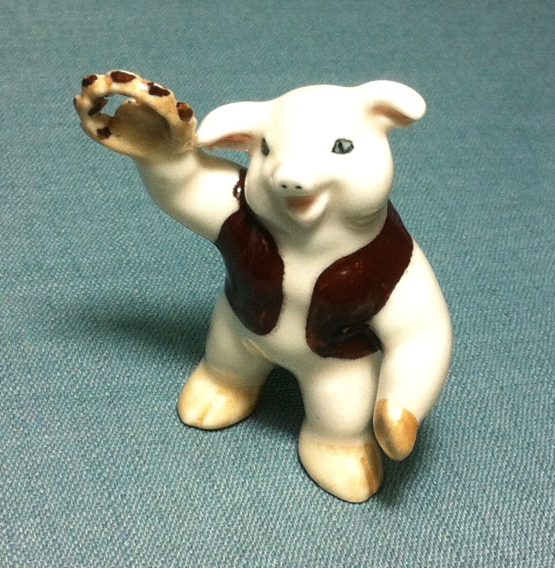 Miniature Ceramic Pig Pork Playing Music Tambourine Animal - Etsy