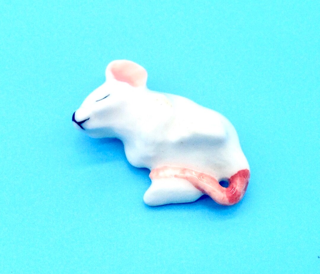 Miniature Ceramic Rat Mouse Sleeping Animal Little White Figurine Tiny ...