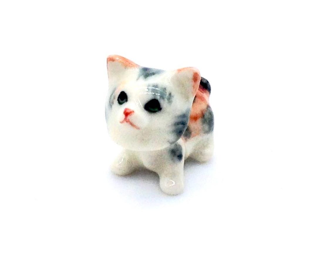 Miniature Ceramic Cat Calico Baby Pet Mini Animal Little White Orange ...