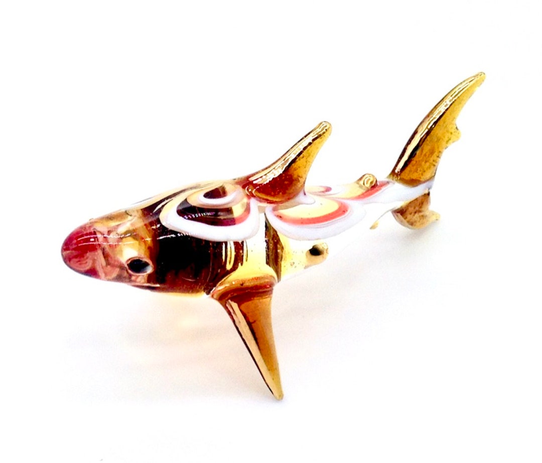 Hand Blown Glass Miniature Shark Sea Fish Animal Cute Brown Orange ...