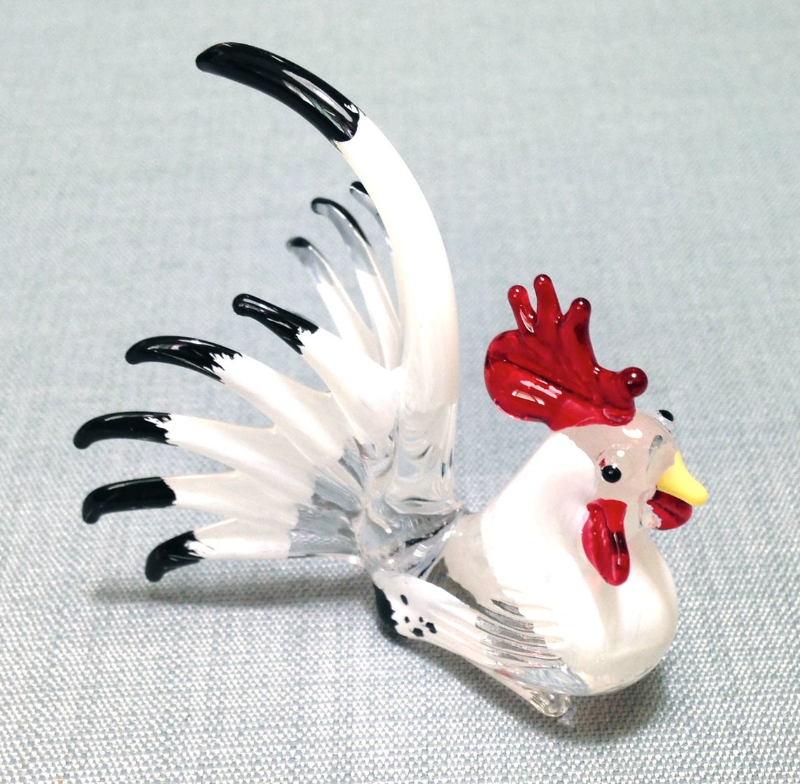 Hand Blown Glass Rooster Hen Chicken Animal Cute White Red | Etsy
