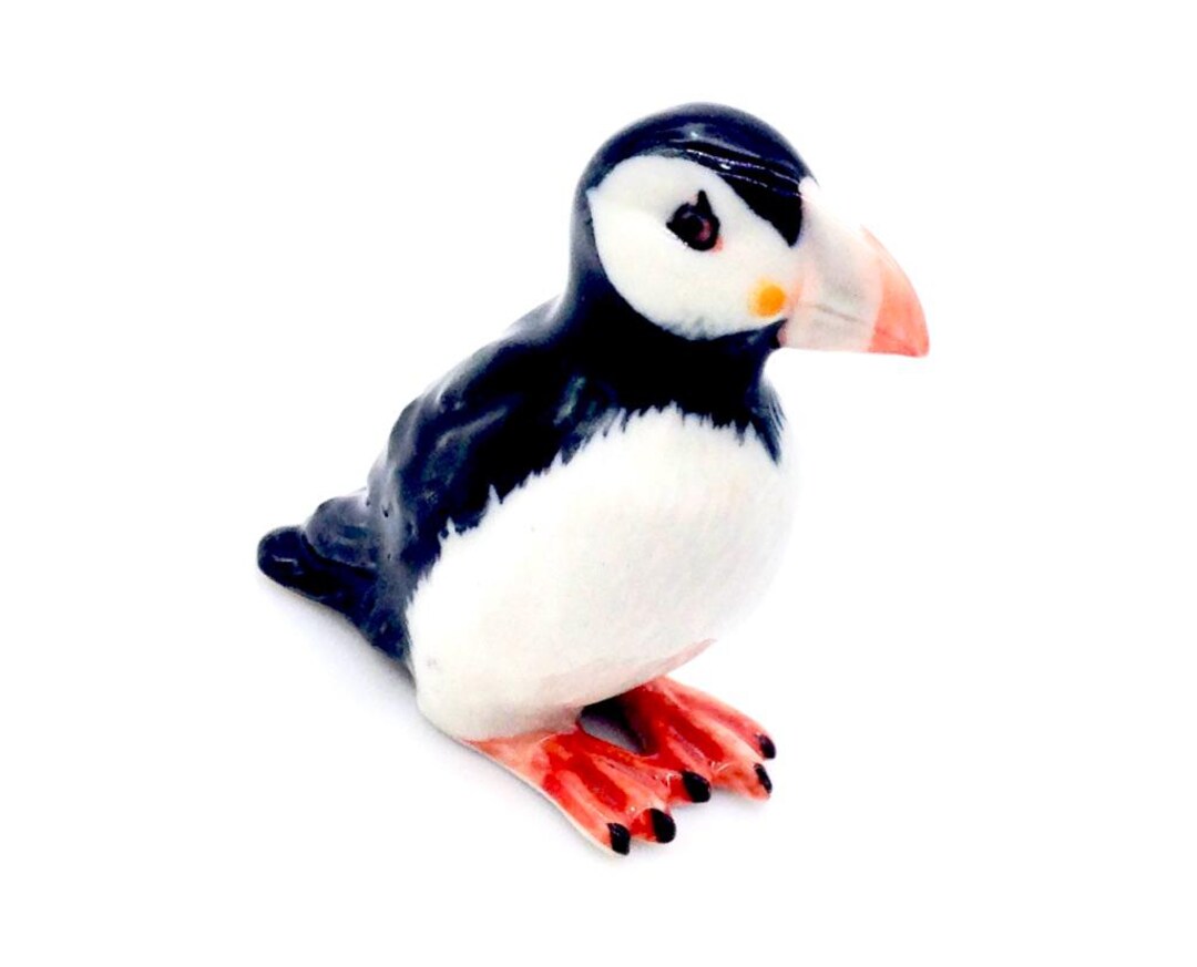 Miniature Ceramic Puffin Bird Animal Cute Little Black White Orange ...