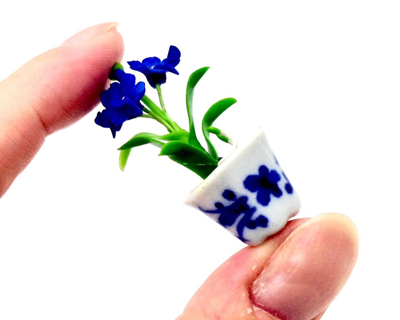 Miniature Dollhouse Artificial Flower Plant Orchid Blue Green Clay ...