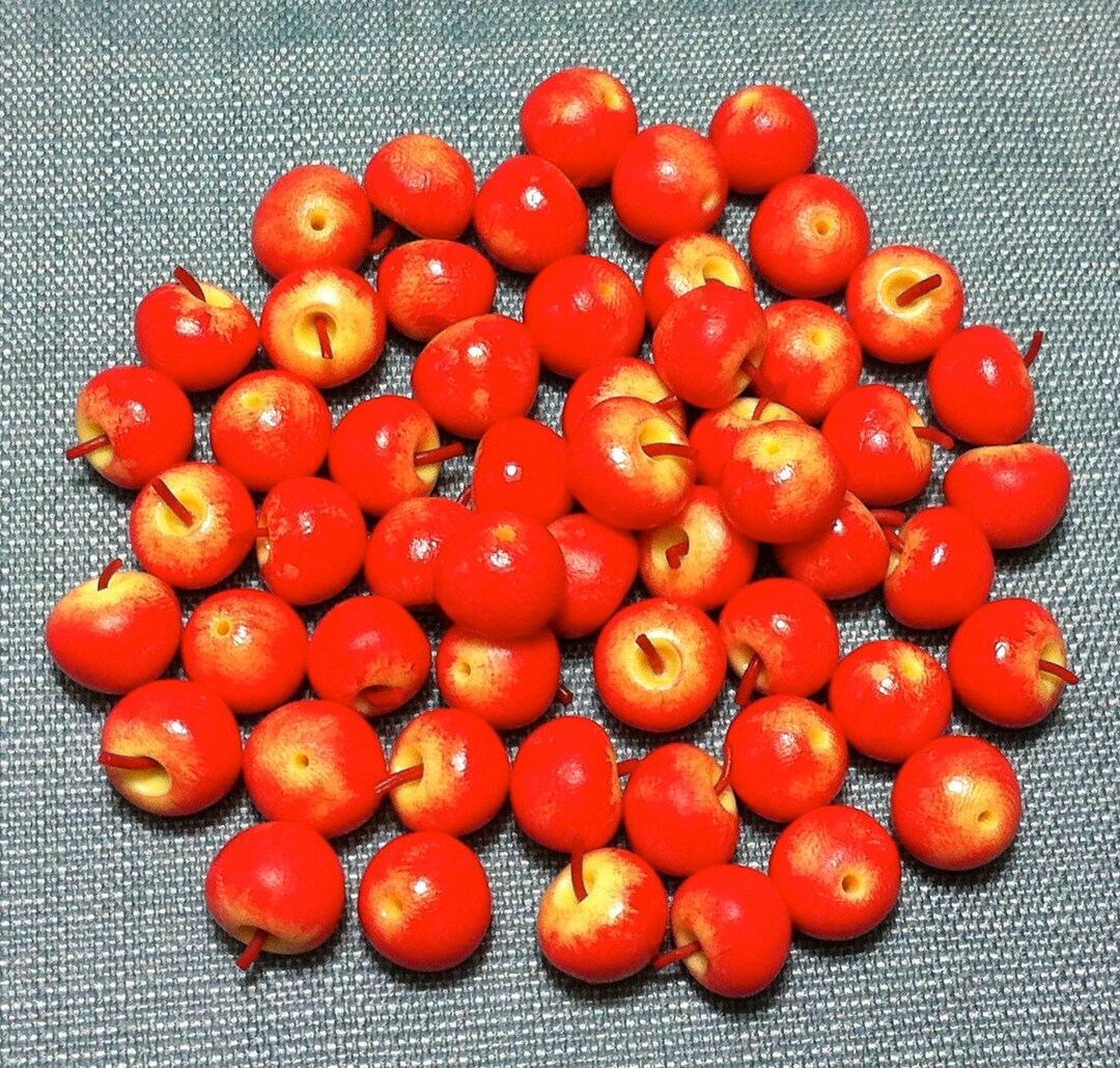 20 Miniature Dollhouse Fresh Red Apples Round Fruit Clay Polymer Fruits ...