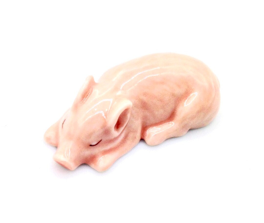 Miniature Ceramic Pig Pork Piglet Sleeping Animal Little Light Pink ...