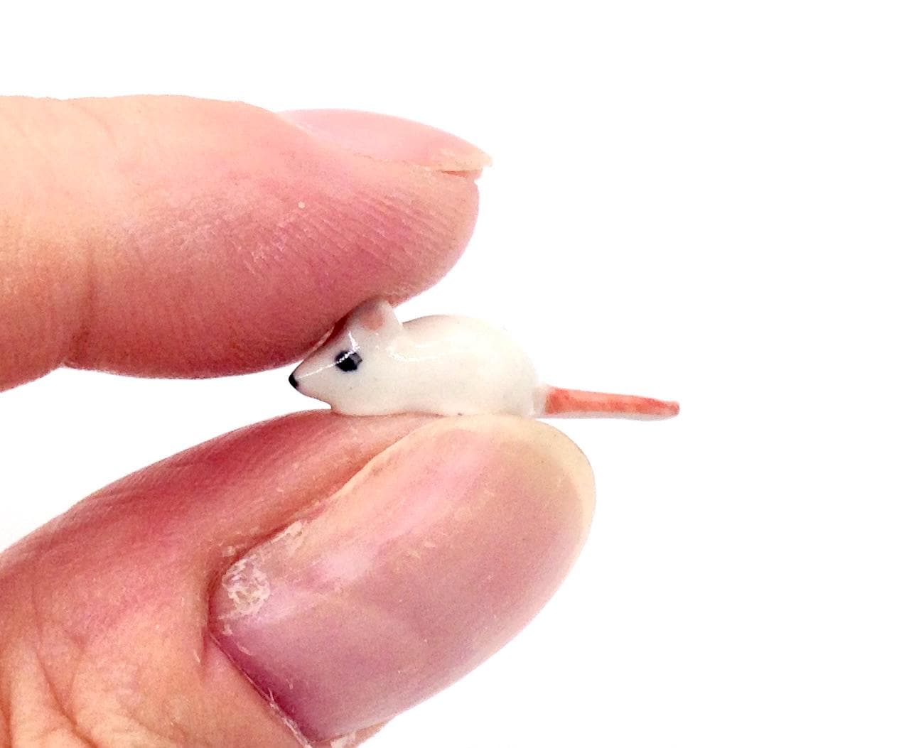 Miniature Ceramic Rat Mouse Animal Cute Little White Pink Figurine Tiny ...