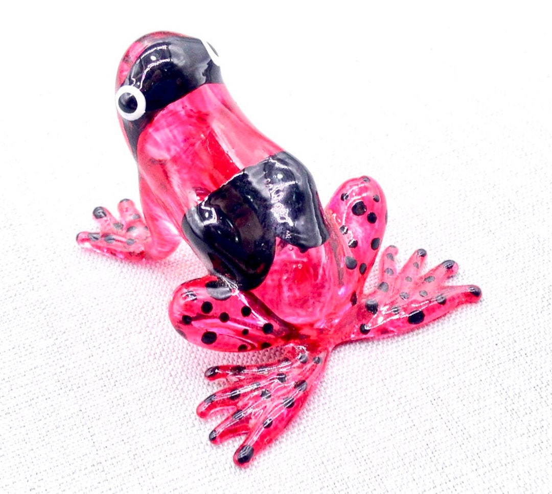Hand Blown Glass Miniature Funny Toad Frog Reptile Animal Red Black ...