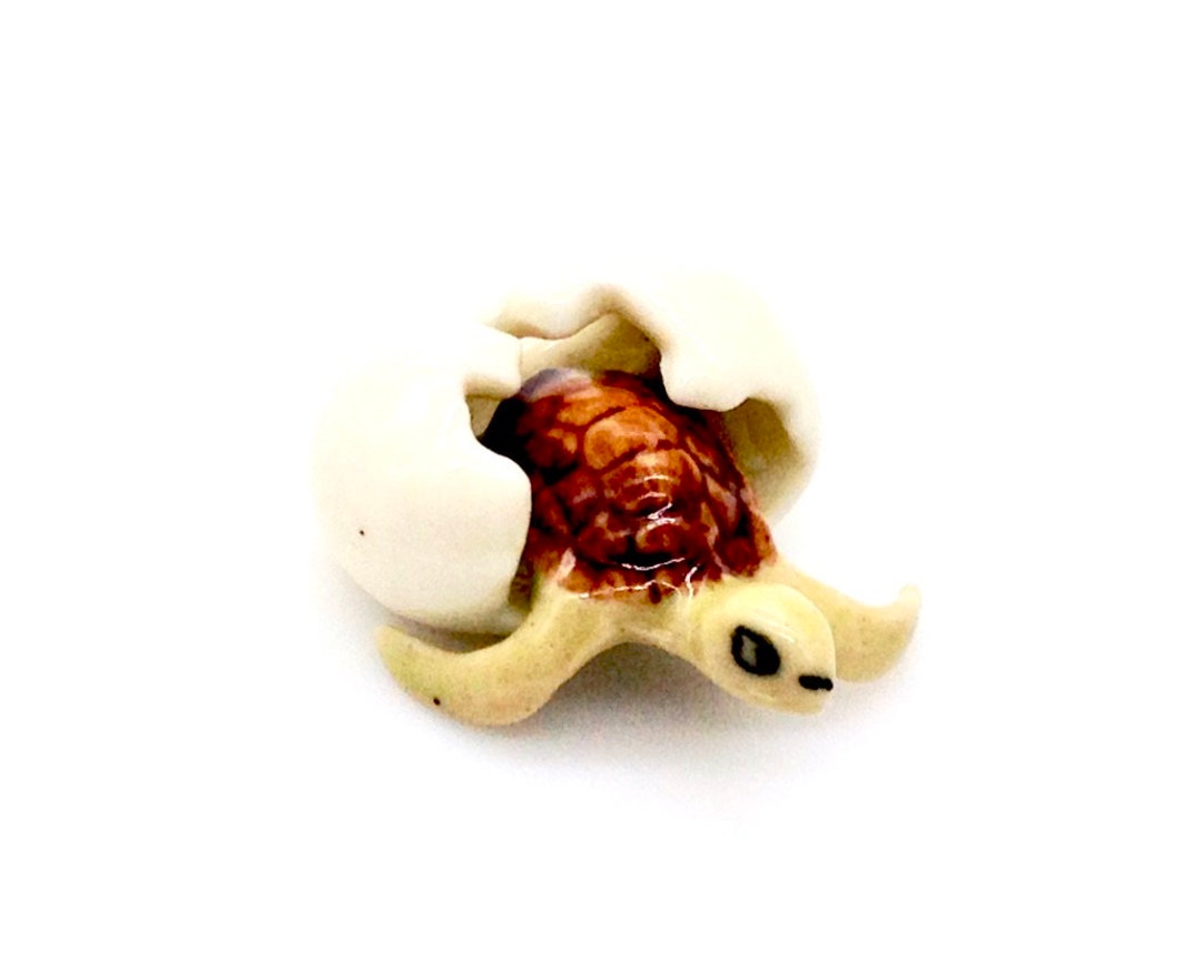 Miniature Ceramic Turtle Mini Baby Reptile Egg Animal Cute Little Brown ...