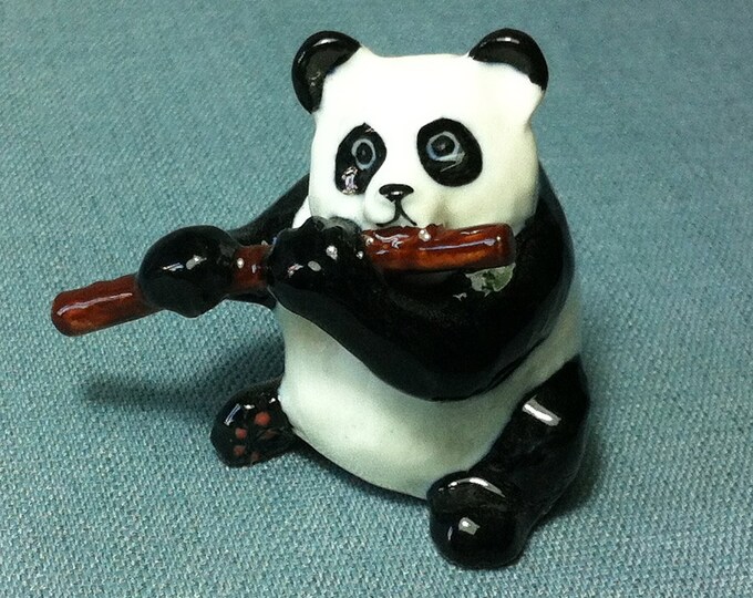 Miniature Ceramic Panda Bear Playing Music Flute Animal Cute - Etsy