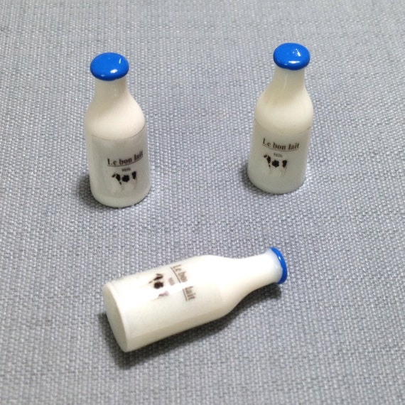 3 Miniature Dollhouse Milk Bottles Set Plastic Drinks - Etsy
