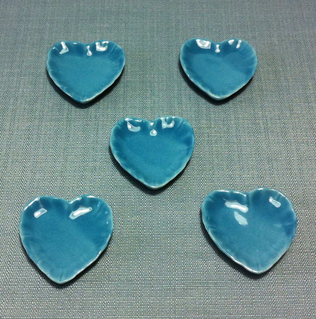 Plates 5 Dishes Miniature Hand Painted Blue Hearts Ceramic - Etsy