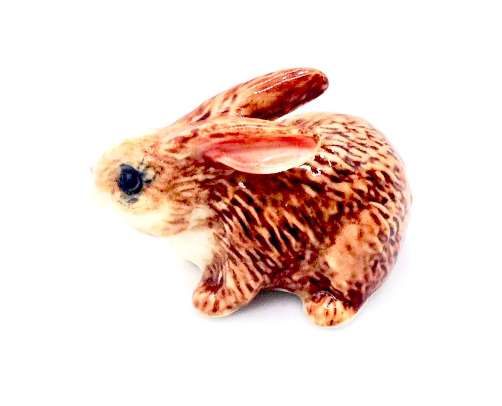 Miniature Ceramic Rabbit Bunny Animal Little Brown White Figurine Small ...