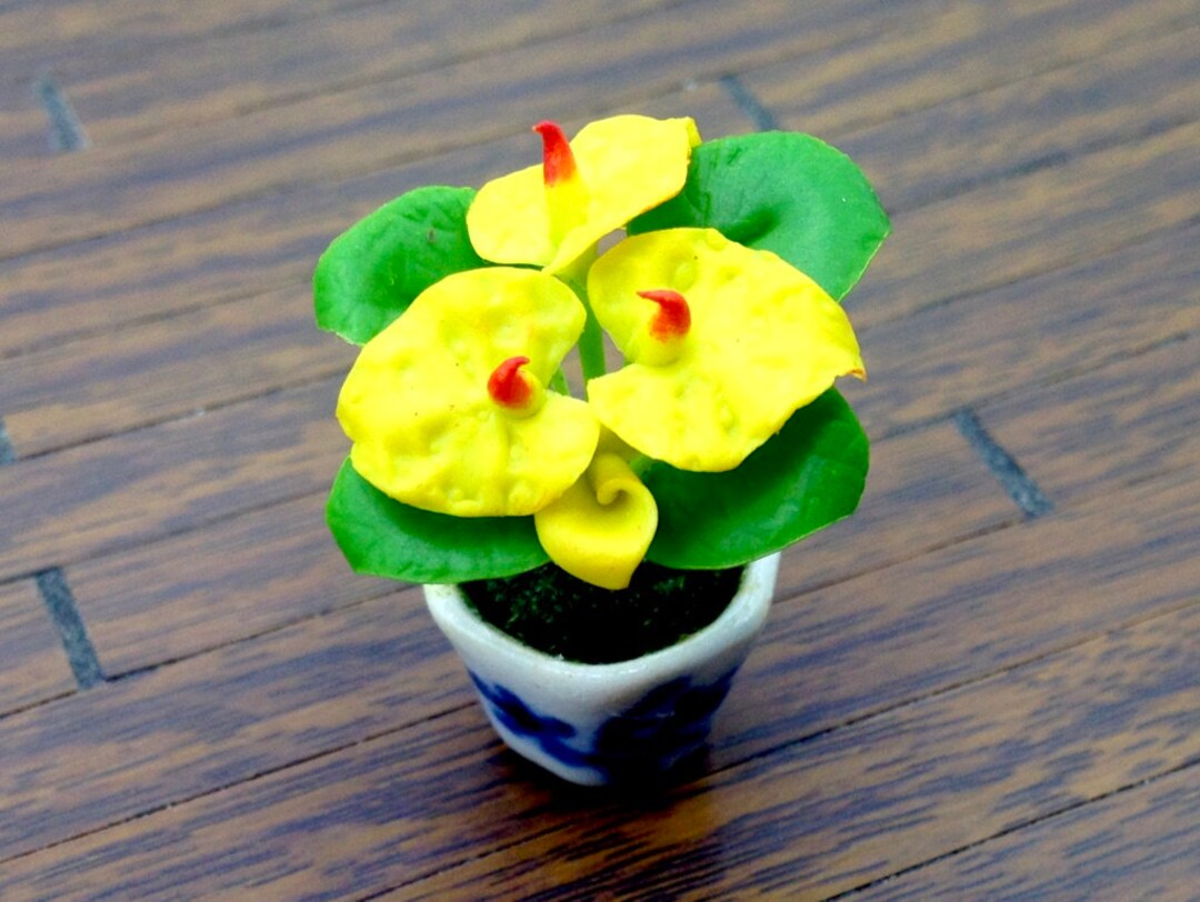 Artificial Flower Plant Anthurium Yellow Miniature Dollhouse Clay ...