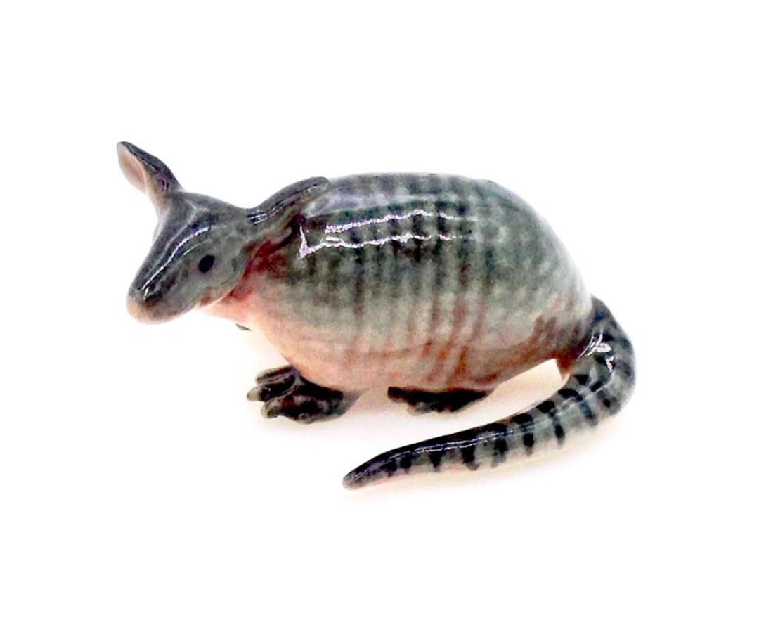 Miniature Ceramic Armadillo Cute Little Grey Pink Animal Figurine Tail ...