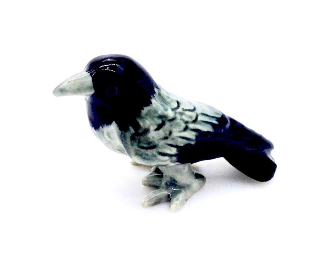 Miniature Ceramic Crow Bird Raven Animal Little Grey Black Figurine ...
