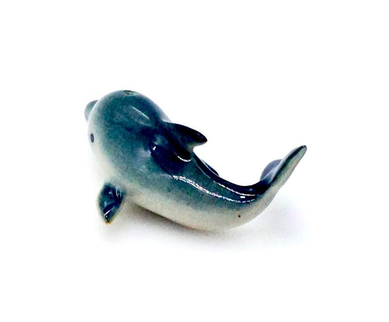 Miniature Ceramic Dolphin Funny Fish Sea Animal Cute Little Grey White ...