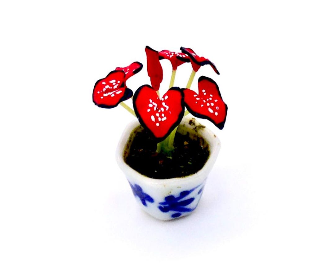 Miniature Dollhouse Artificial Flower House Red Plant Clay Polymer Fimo ...