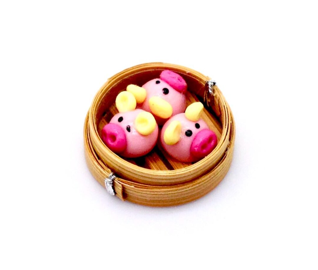 Miniature Dollhouse Steamed Pig Buns Tray Wood Clay Polymer Dim Sum ...