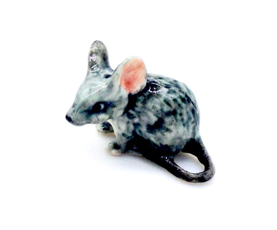 Miniature Ceramic Rat Grey Mouse Sitting Animal Little Mice Small ...